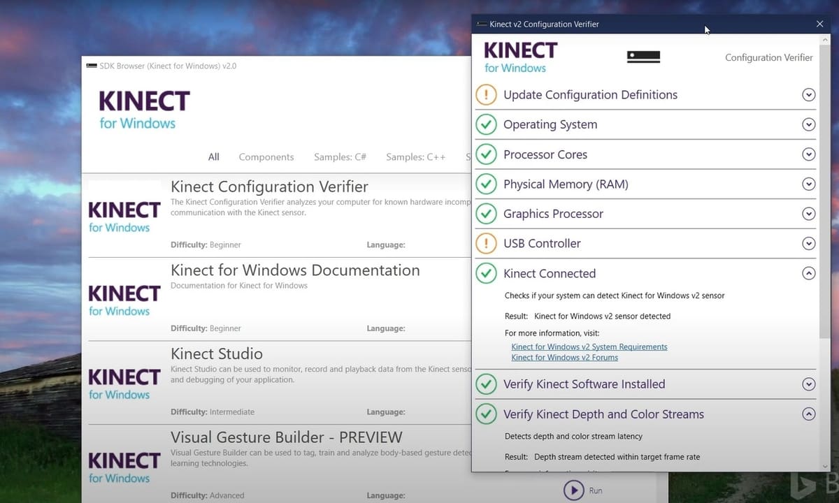 kinect v2 specs