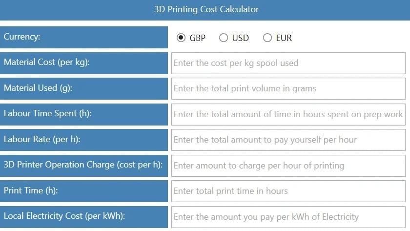 3d printer hourly rate